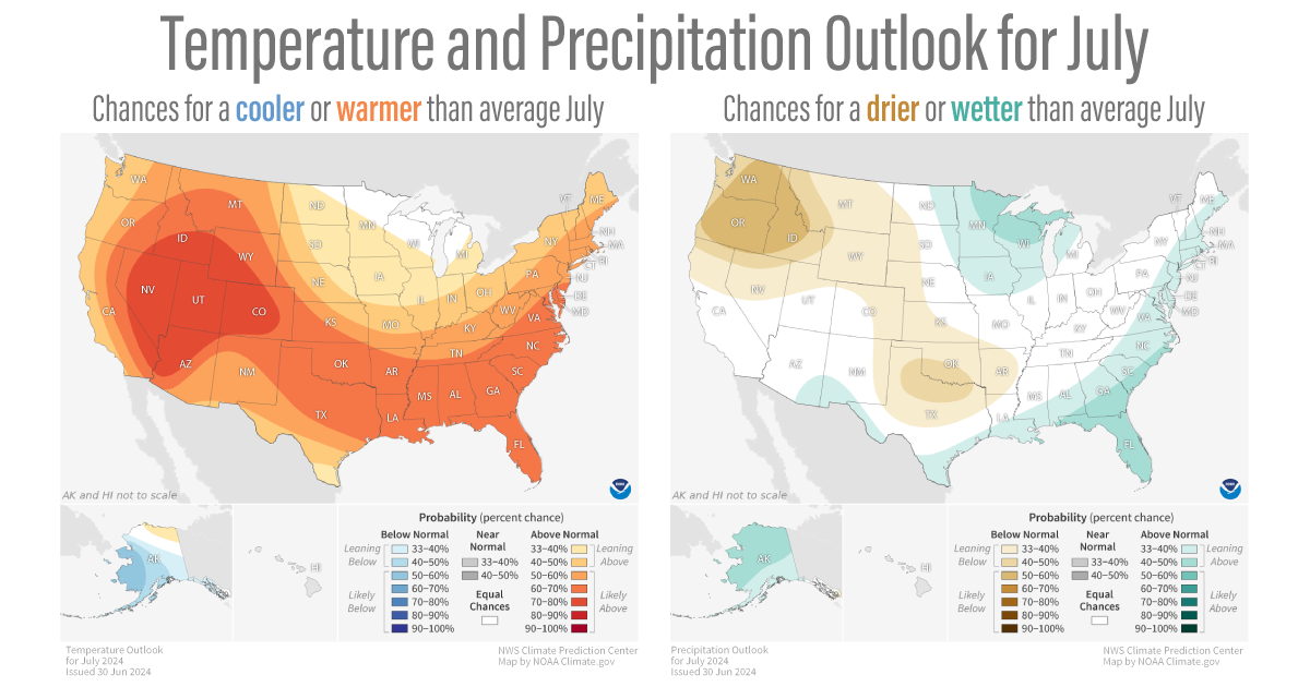 U.S. climate outlook for July 2024 | NOAA Climate.gov