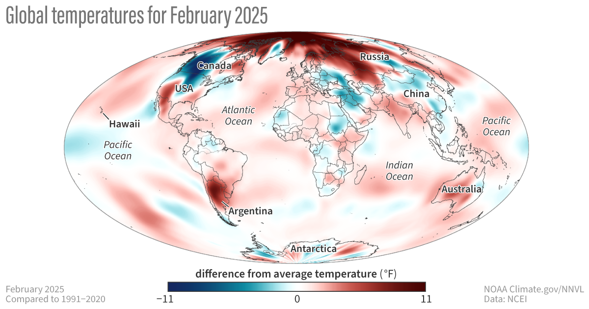 Global climate summary for February 2025 | NOAA Climate.gov